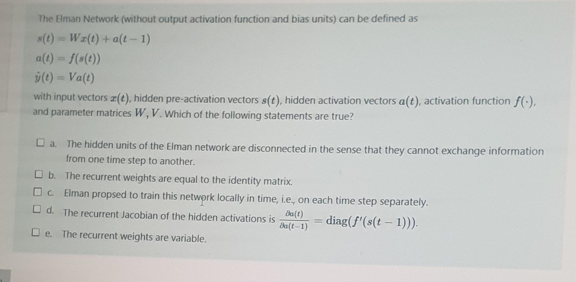 Solved The Eman Network (without output activation function | Chegg.com