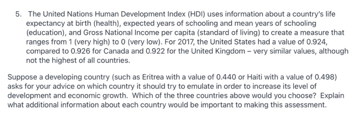 Solved 5. The United Nations Human Development Index (HDI) | Chegg.com