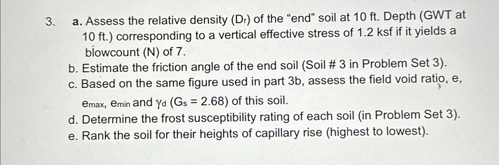 a. ﻿Assess the relative density (Dr) ﻿of the "end" | Chegg.com