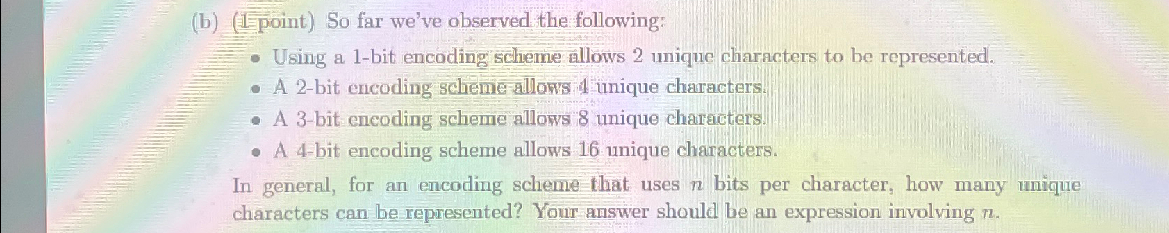 Solved (b) (1 point) So far we've observed the | Chegg.com