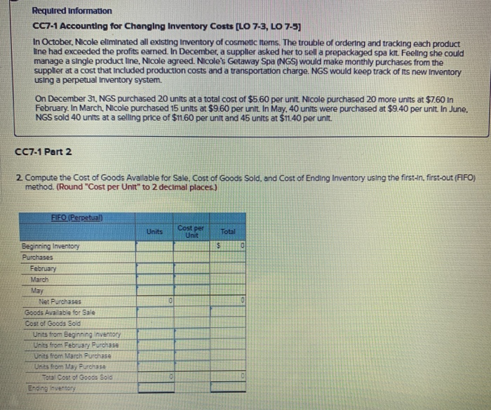 Solved Required Information CC7-1 Accounting for Changing | Chegg.com