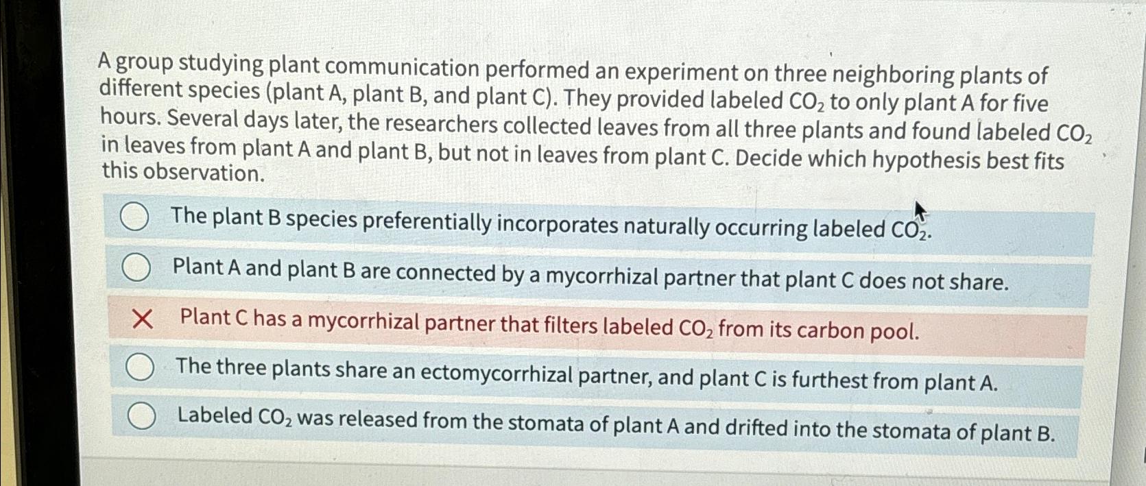 Solved A group studying plant communication performed an | Chegg.com