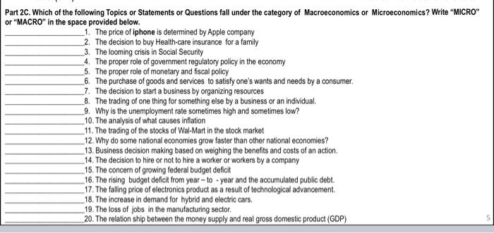 Part 2C. Which of the following Topics or Statements | Chegg.com