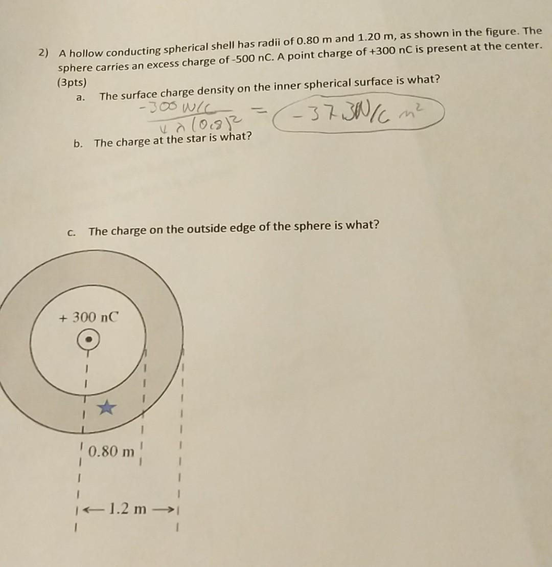 Solved 2) A hollow conducting spherical shell has radii of | Chegg.com