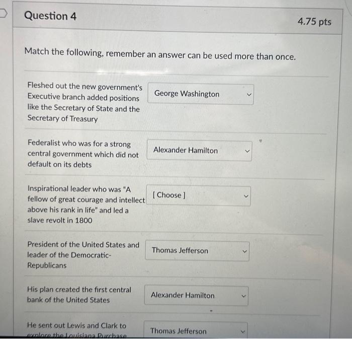 Question 4 Match the following, remember an answer | Chegg.com