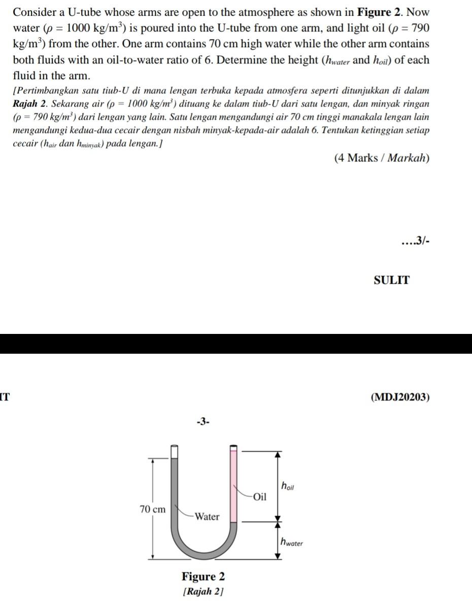 Solved Consider a U-tube whose arms are open to the | Chegg.com