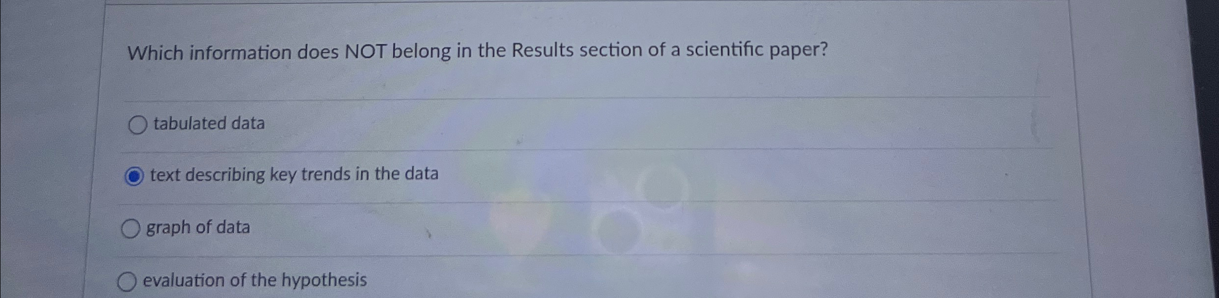 Solved Which information does NOT belong in the Results | Chegg.com