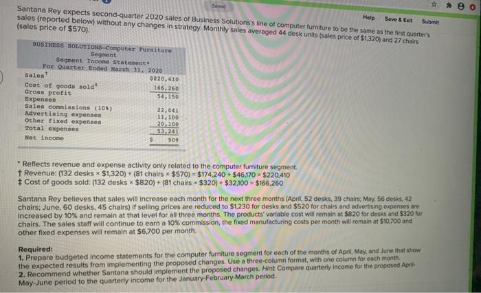 Solved Sayed Help Save & Exit Submit Santana Rey expects | Chegg.com