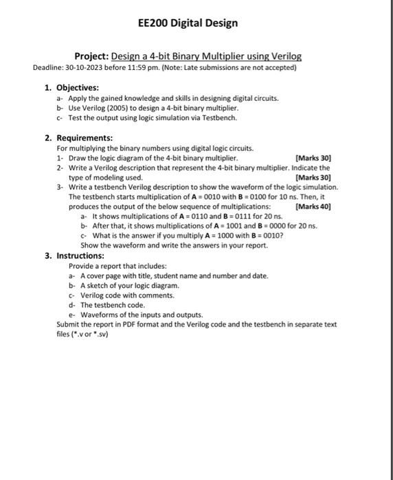 Solved Project Design A 4 Bit Binary Multiplier Using