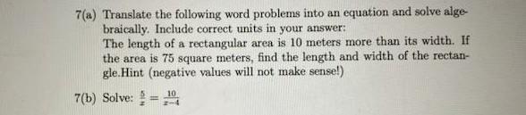 Solved 7(a) Translate the following word problems into an | Chegg.com
