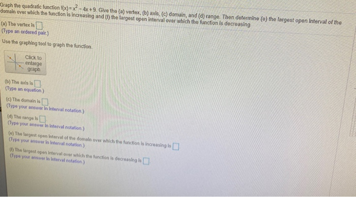 Solved aph the quadratic function fx)=x - 4x +9. Give the | Chegg.com