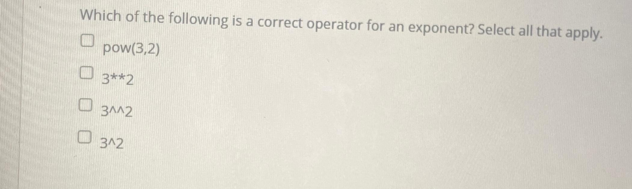 Solved Which of the following is a correct operator for an | Chegg.com