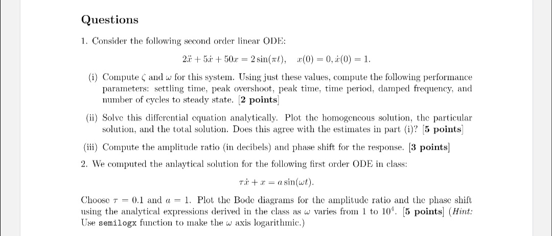 Solved Questionsconsider The Following Second Order Linear
