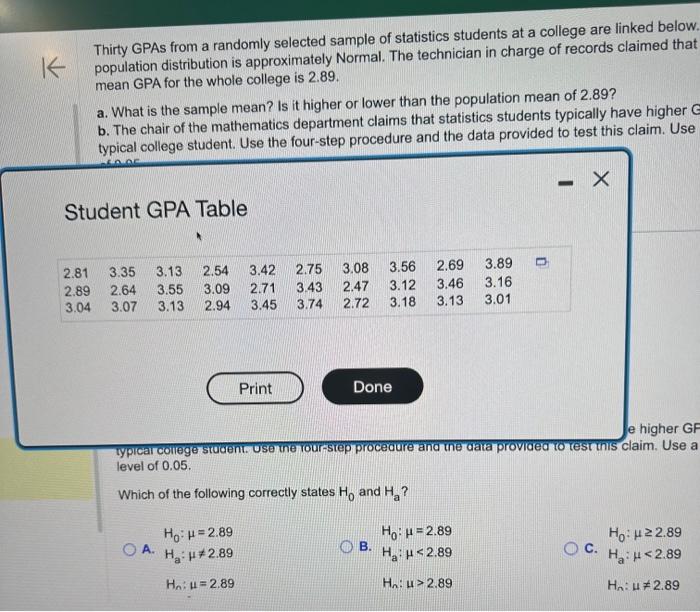 Thirty GPAs from a randomly selected sample of | Chegg.com