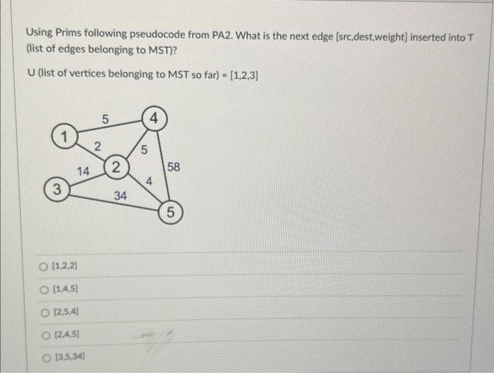 Solved Using Prims Following Pseudocode From Pa2 What Is 6129