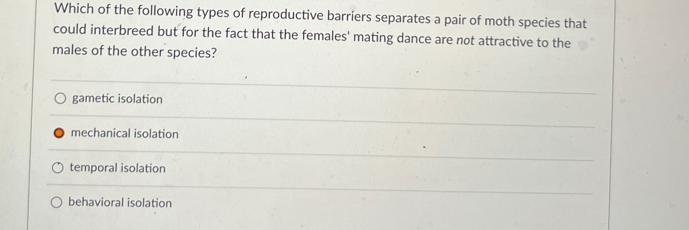 Solved Which of the following types of reproductive barriers | Chegg.com