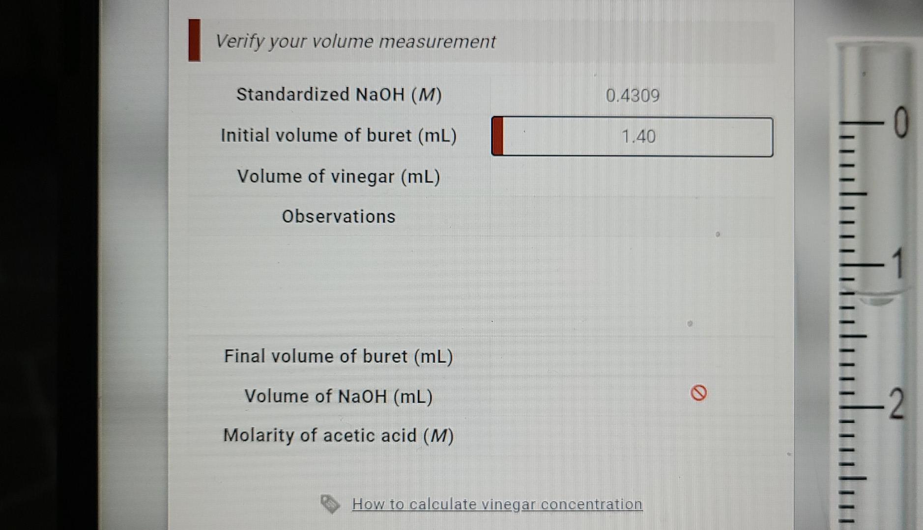 Solved Verify your volume measurement Standardized NaOH (M) | Chegg.com