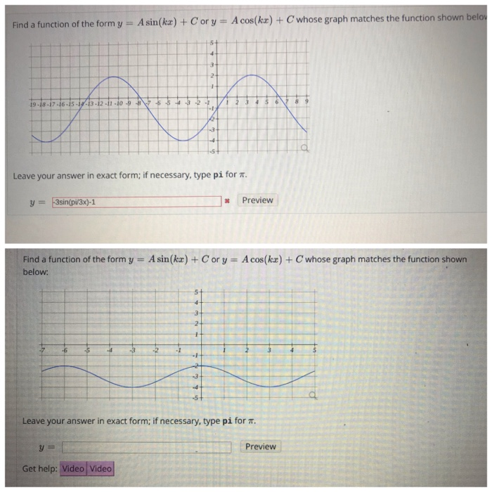 Solved Find a function of the form y = A sin(kx) + Cor y = A | Chegg.com