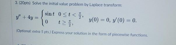 Solved 3. (20pts) Solve the initial value problem by Laplace | Chegg.com