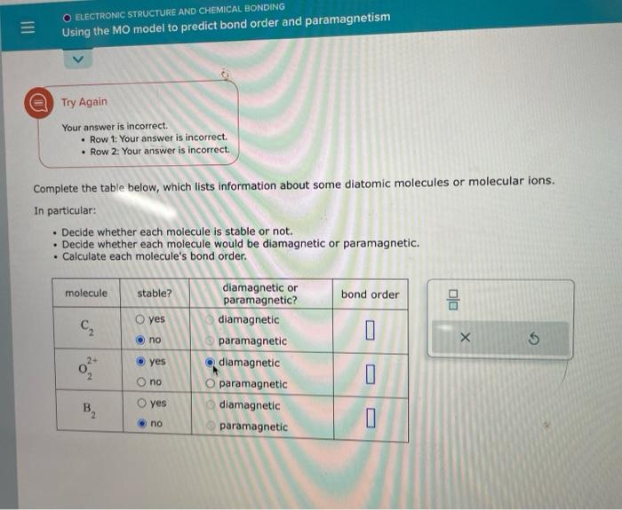 Solved Try Again Your answer is incorrect. - Row 1: Your | Chegg.com