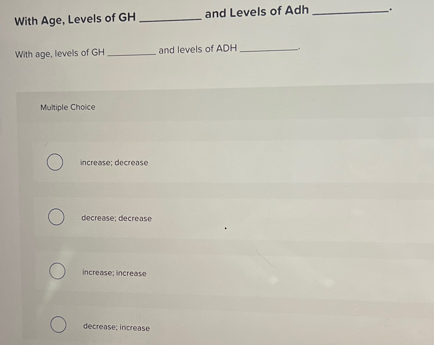 Solved With Age, Levels of GH and Levels of AdhWith age, | Chegg.com