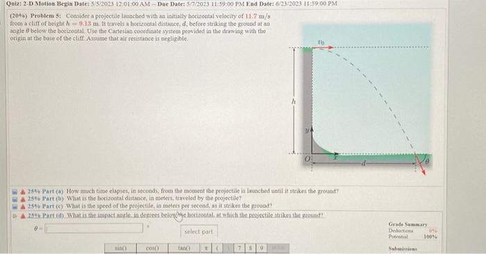 (204a) Problem 5: Consider a projectile launched with | Chegg.com