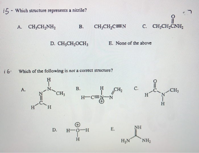 Solved 15 - Which structure represents a nitrile? a com un | Chegg.com