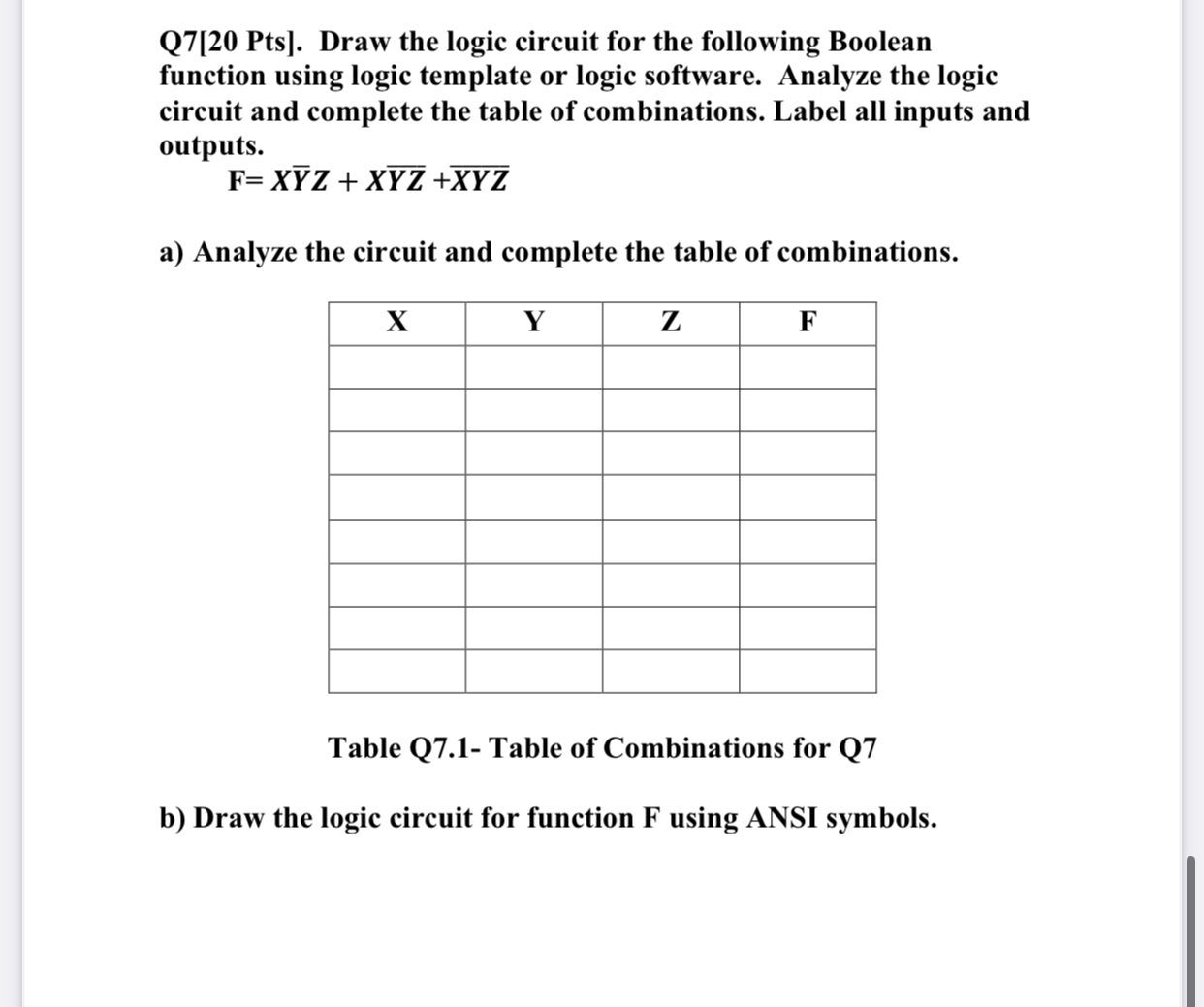 Solved Q7[20 ﻿Pts]. ﻿Draw the logic circuit for the | Chegg.com