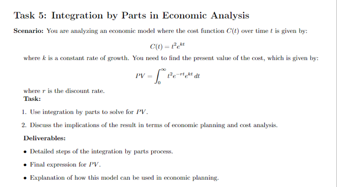 Solved Task 5: Integration by Parts in Economic | Chegg.com
