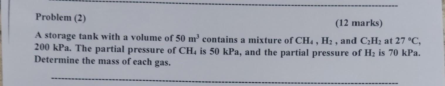 Solved Problem (2) (12 marks) A storage tank with a volume | Chegg.com Solved Problem (2) (12 marks) A storage tank with a volume | Chegg.com