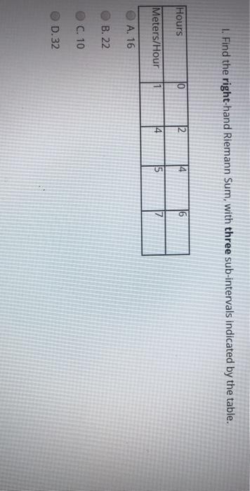 Solved 1. Find the right-hand Riemann Sum, with three | Chegg.com