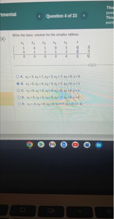 Solved Write the basic solution for the simplex tableau. A. | Chegg.com