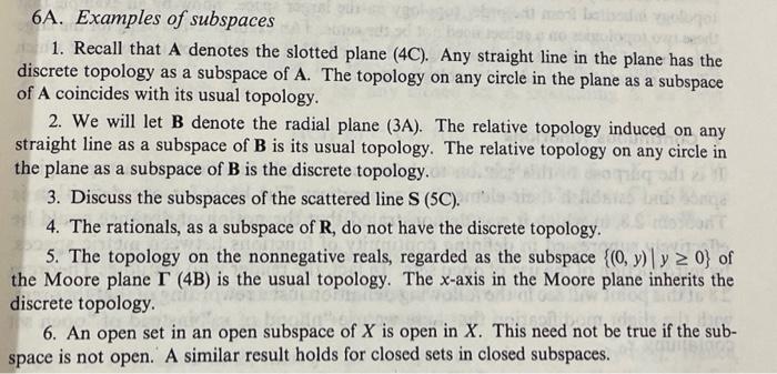 Solved 6A. Examples of subspaces 1. Recall that A denotes | Chegg.com
