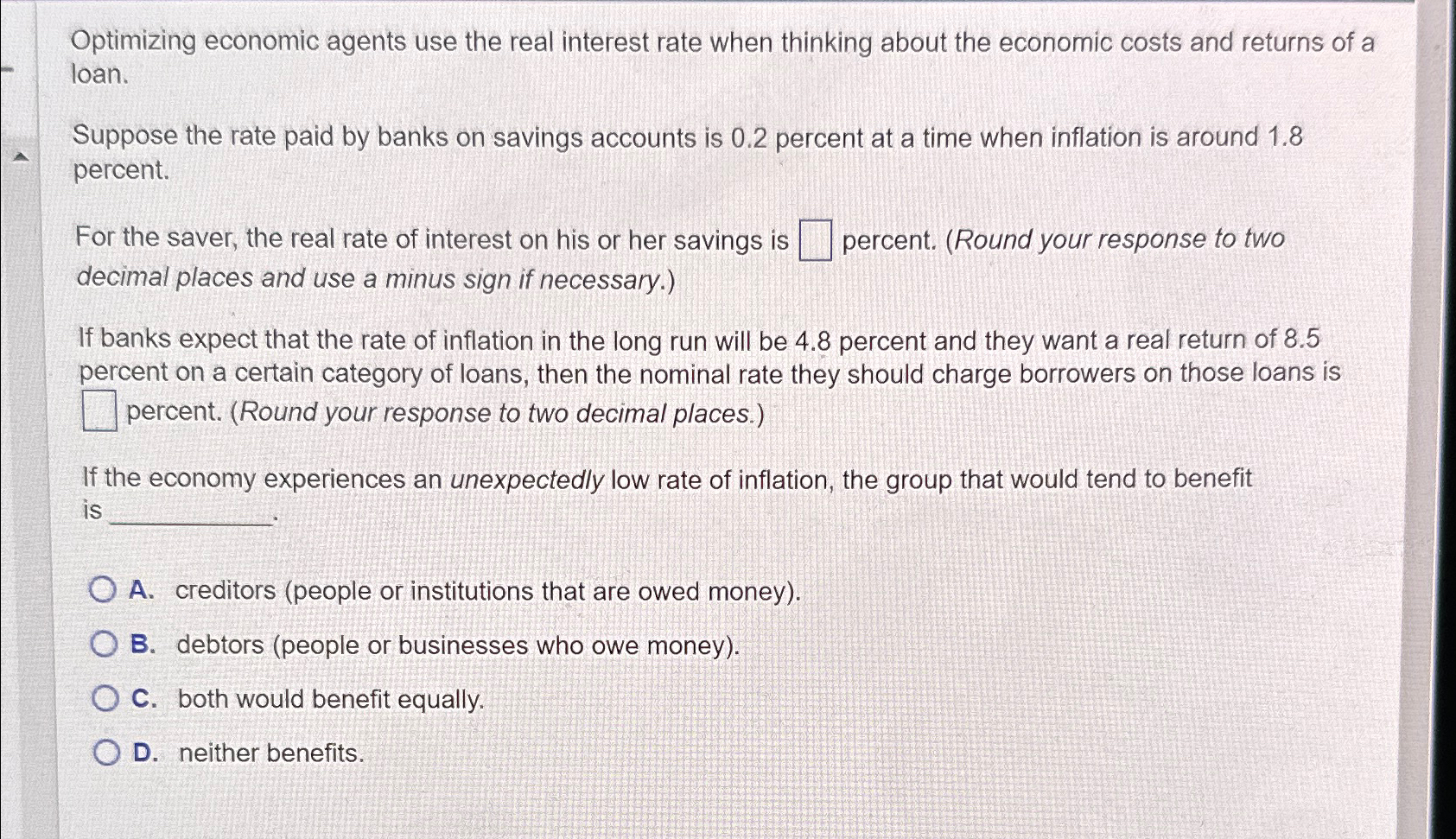 Solved Optimizing economic agents use the real interest rate | Chegg.com