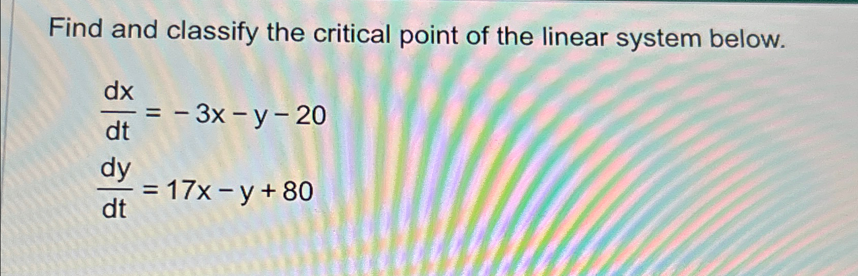 Solved Find and classify the critical point of the linear | Chegg.com