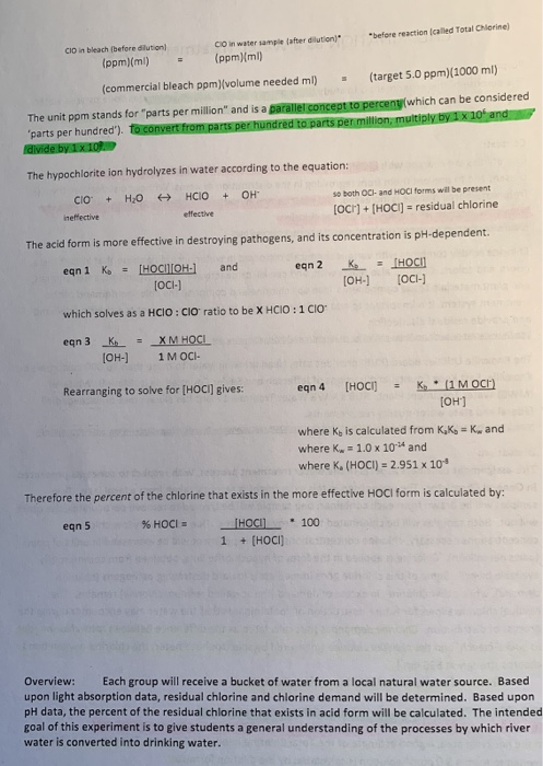 Solved CHLORINATION as a Water Treatment Process Purpose: | Chegg.com