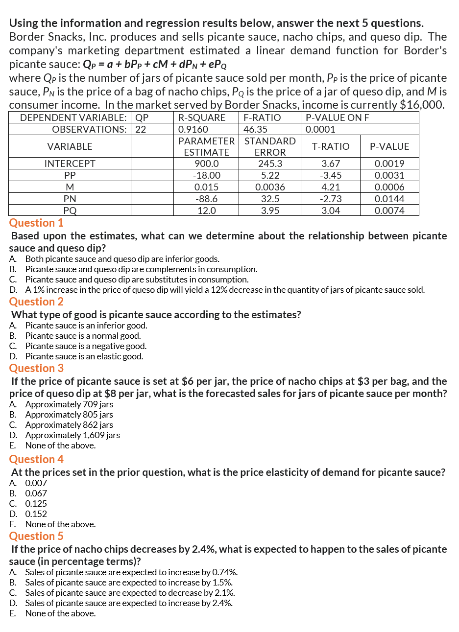 Solved Using the information and regression results below, | Chegg.com