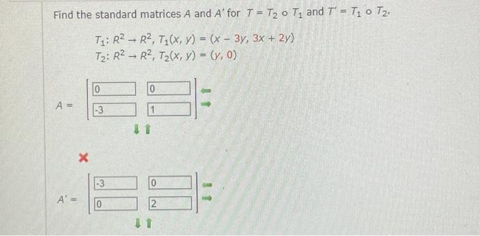 Solved Find the standard matrices A and A′ for T=T2∘T1 and | Chegg.com
