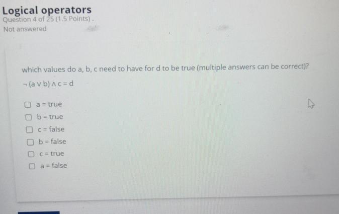 Solved Logical operatorsQuestion 4 ﻿of 25 (1.5 ﻿Points).Not | Chegg.com
