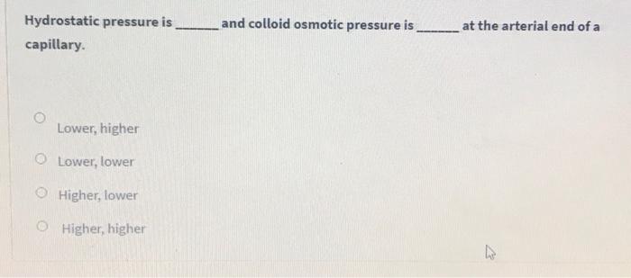 Solved Hydrostatic pressure is _and colloid osmotic pressure | Chegg.com