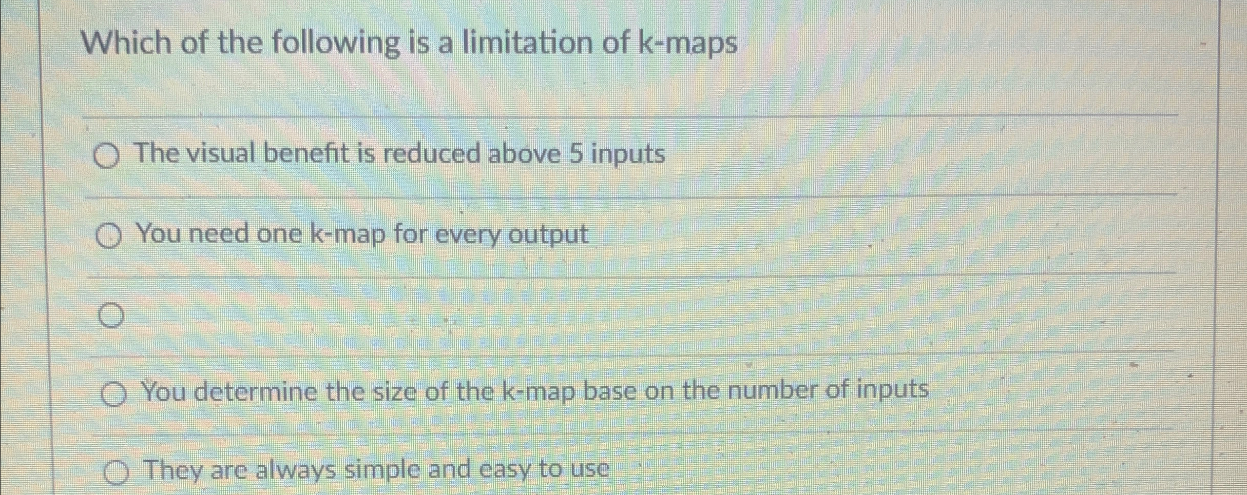 Solved Which of the following is a limitation of k-mapsq,The | Chegg.com