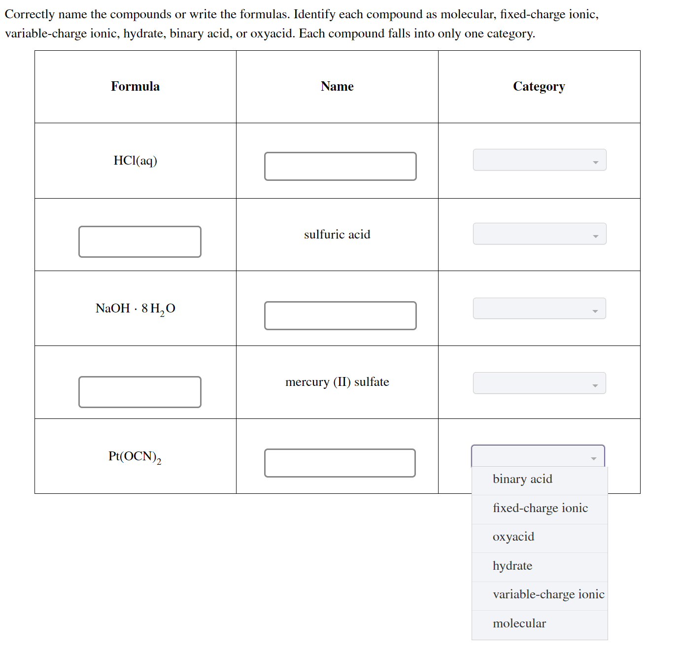 Solved Correctly name the compounds or write the formulas. | Chegg.com