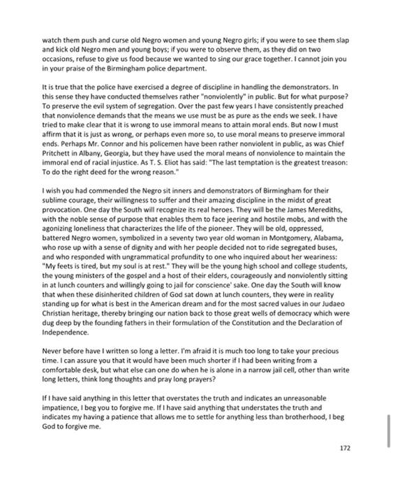 Compare and contrast Martin Luther King, Jr's "Letter | Chegg.com