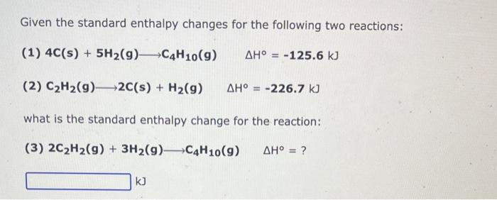 Solved Given the standard enthalpy changes for the following | Chegg.com