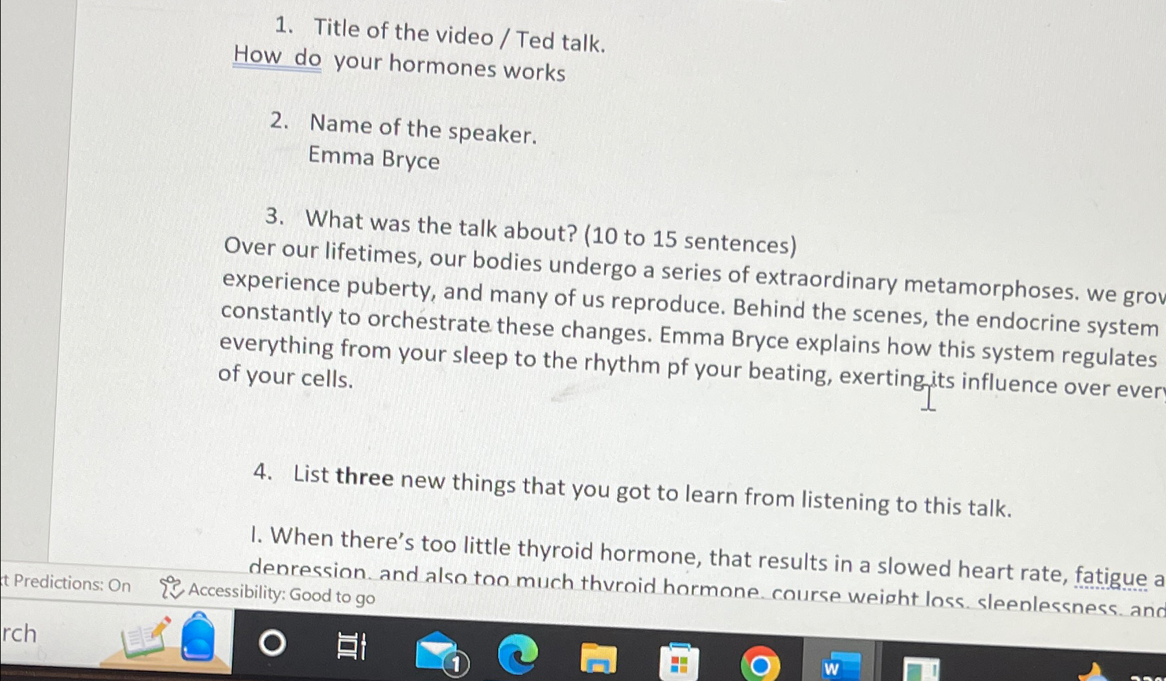 Solved Title of the video / ﻿Ted talk.How do your hormones | Chegg.com