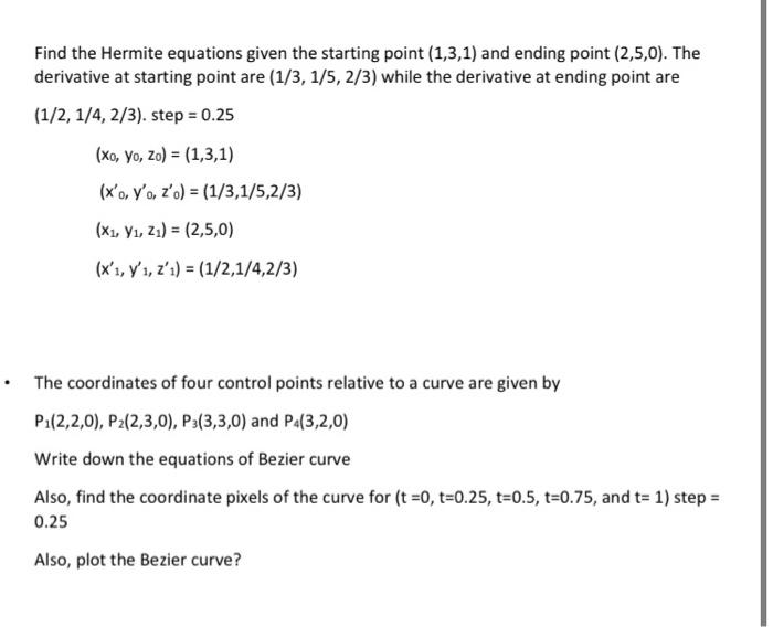 Solved Find the Hermite equations given the starting point | Chegg.com