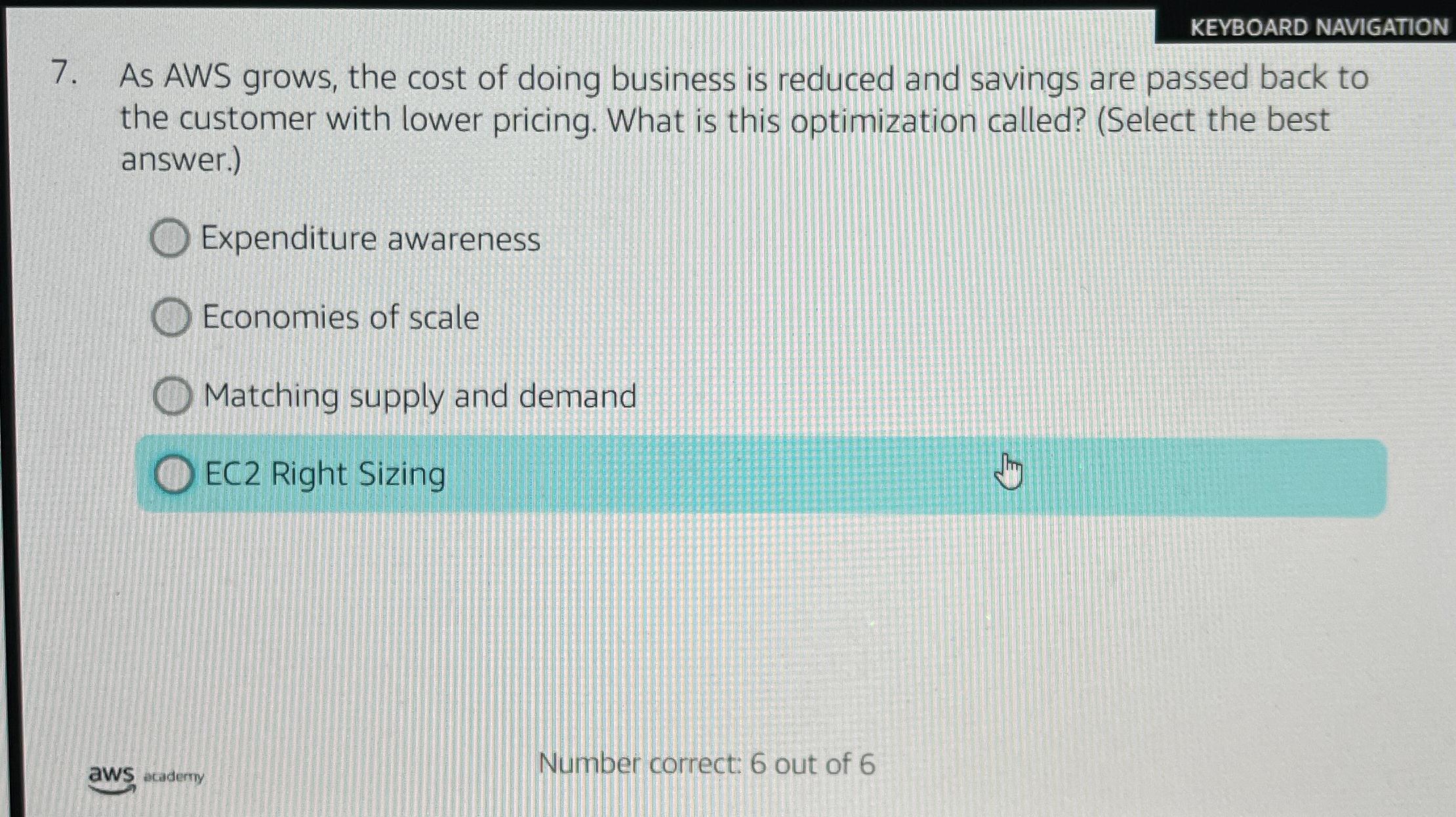 Solved KEYBOARD NAVIGATION7. ﻿As AWS grows, the cost of | Chegg.com