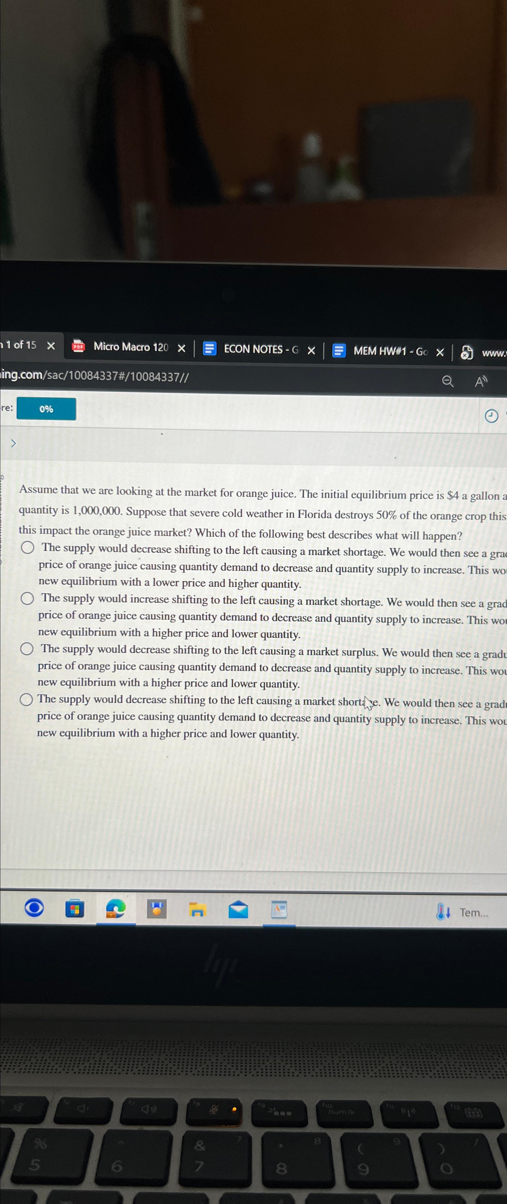 Solved Assume that we are looking at the market for orange | Chegg.com