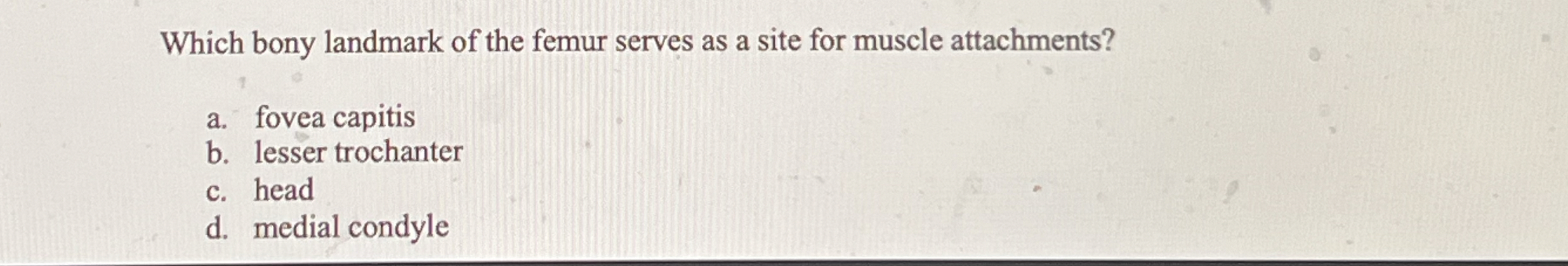 Solved Which bony landmark of the femur serves as a site for | Chegg.com