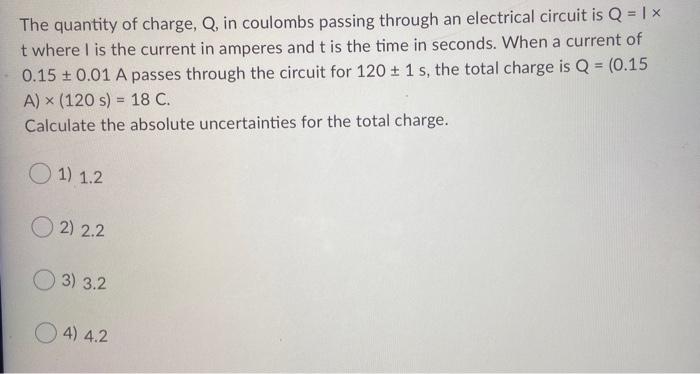 Solved The quantity of charge, Q, in coulombs passing | Chegg.com